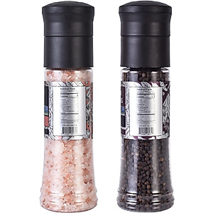 Soeos Whole Black Peppercorns, 6.7oz (190g) and Himalayan Pink Salt, 13.4oz (380g), Plastic Bottle Grinder with Spice Grinder with Salt and Pepper Shaker, Salt and Pepper Set.