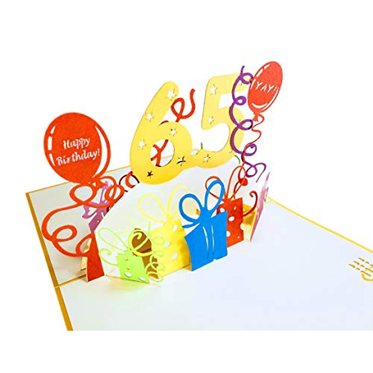 iGifts And Cards Happy 65th Birthday With Lots of Presents 3D Pop Up Greeting Card - Sixty-Five, Awesome, Cute, Fun, Unique, Special Occasion, Celebration, Husband, Wife, Best Friend, Congratulations