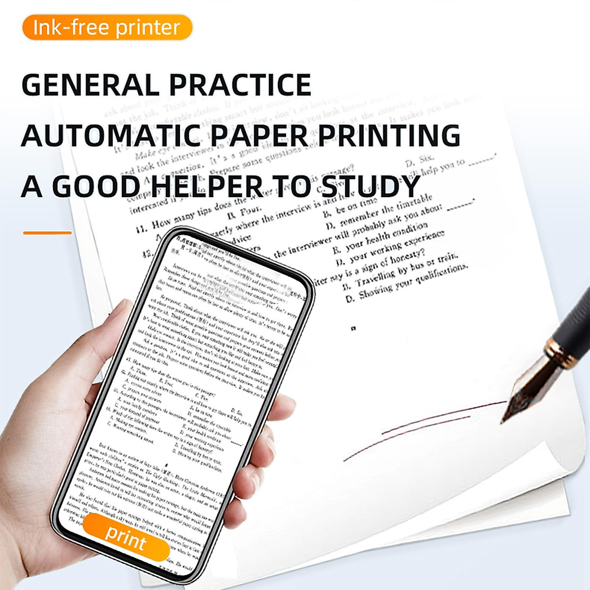 Yosoo Portable Mini Printer Efficient BT Connection for Travel Black (White)