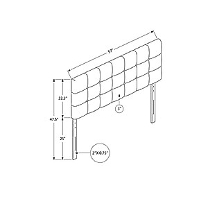 Monarch Specialties 6003F, Bedroom, Upholstered, Transitional Bed-Full Size Headboard, Grey Linen-Look