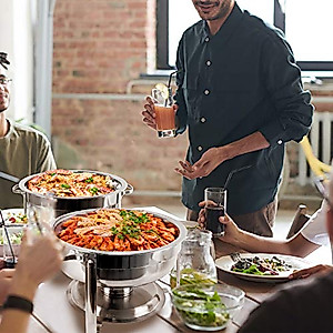 BriSunshine 2 Packs 4 QT Round Chafing Dish Set, Stainless Steel Chafing Dishes for Buffet, Food Warmers with Glass Lid & Holder for Weddings Parties Catering