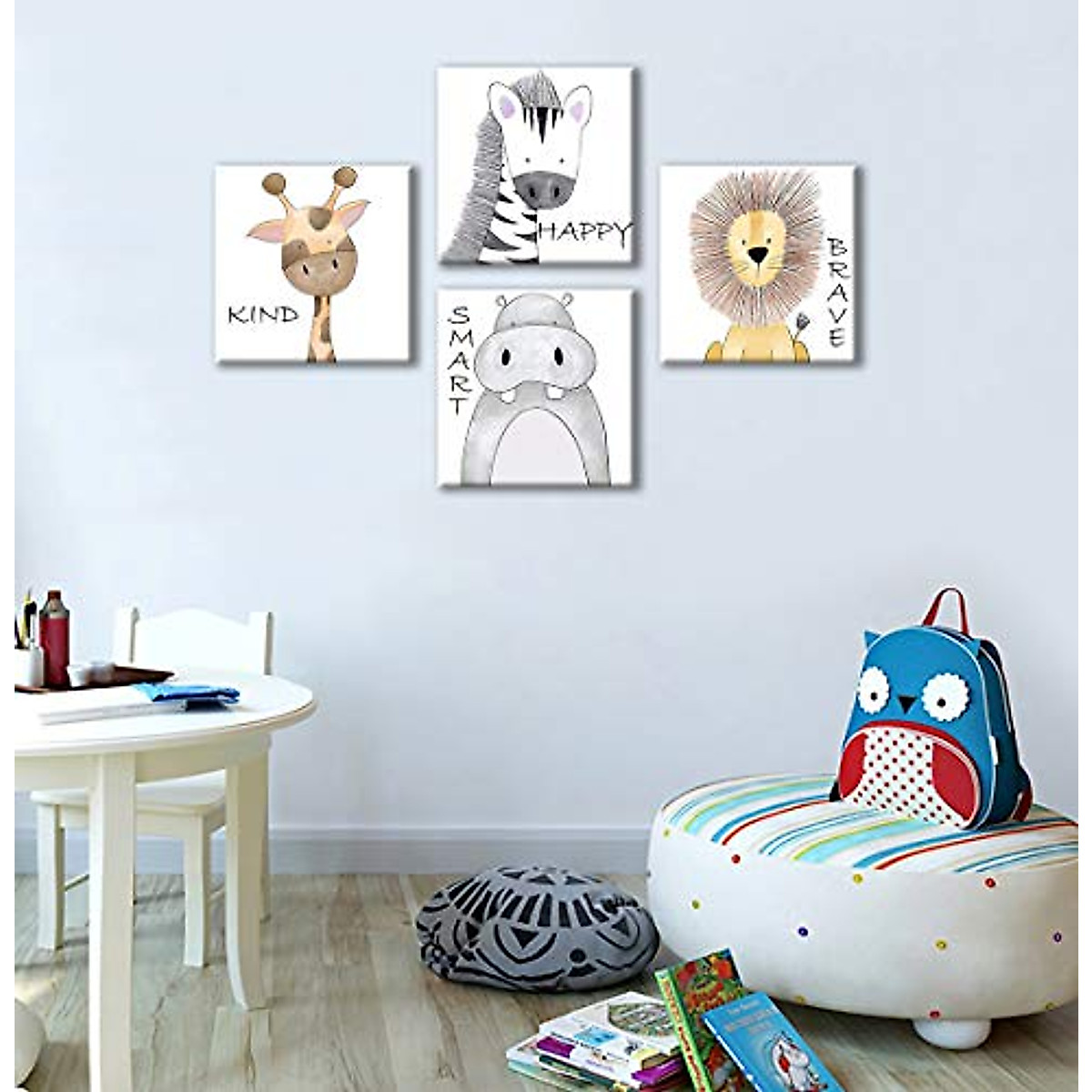 Oreichar Art Kids Wall Art Inspirational Quotes Canvas Print Safari Animals Painting Picture for Nursery Baby Children's Room Bedroom Decoration (12"x12"x4pcs)