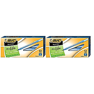 BIC Round Stic Xtra Life Ball Pen, Medium Point (1.0 mm), Blue, 24-Count