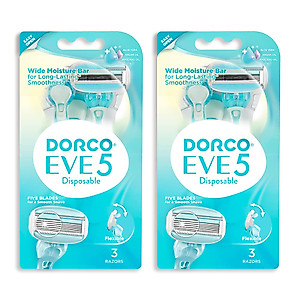 EVE 5 Women's Disposable Razors Smooth Touch | Wide moisture bar, 5 Blades for smooth shave | Multipurpose Hair Remover | 2 pack (6counts)