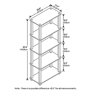 Furinno Turn-S-Tube 5-Tier Multipurpose Shelf Display Rack with Square Tubes, Amber Pine/Black