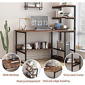 ALISENED Computer Desk with 4-Tier Storage Shelves, 43.3 inch Modern Large Office Desk Computer Table Studying Writing Desk Workstation with Bookshelf and Tower Shelf for Home Office