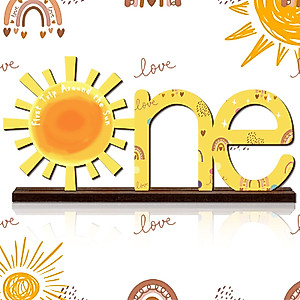 Boho One Wooden Table Centerpieces Spring Summer Boho Sun Themed 1st Birthday Party Sign First Trip Around The Boho Sun One-Year-Old Birthday Wood Table Decor Milestone Baby Shower Decor