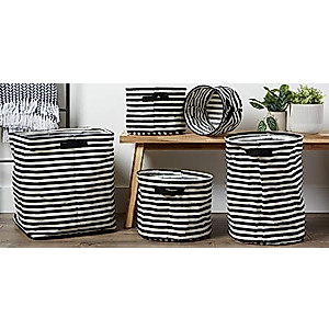 DII Laundry Storage Collection Cabana Stripe Collapsible and Waterproof Bins, Round Hamper, 13.75x20, Black
