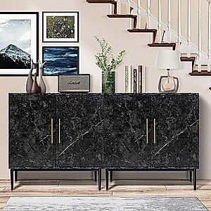 REHOOPEX Storage Cabinet, Modern Buffet Cabinet, Free Standing Sideboard and Buffet Storage with Door, Wood Cabinet for Bedroom, Living Room, Kitchen, Office or Hallway (1, Black Marble Pattern)