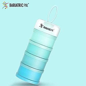 4 Compartment Detachable, Stackable, and Portion Controlled Food & Powder Storage Containers by BariatricPal (Blue-Teal)