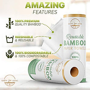 Bamboo Reusable Paper Towels | Heavy Duty 20 Sheets! | Hand Washable & Machine Washable | 100% Biodegradable & Eco-Friendly Towels | One Roll Replaces Up to 6 months of Regular Paper Towels!
