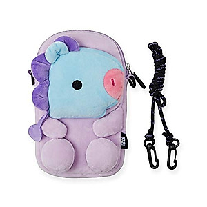 BT21 Baby Series MANG Character Plush Coin Purse Makeup Toiletry Pouch Card Wallet with Lanyard, Light Purple