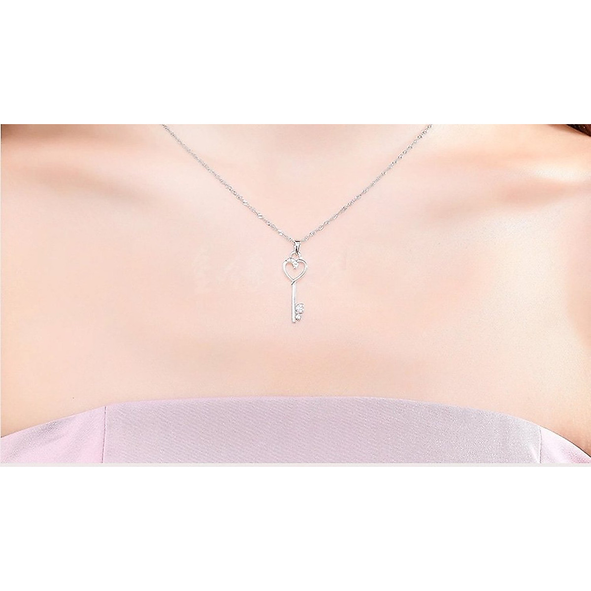 Forfamilyltd Key to Her Heart Petite Skeleton Key Pendant Necklace in Sterling Silver, 18''