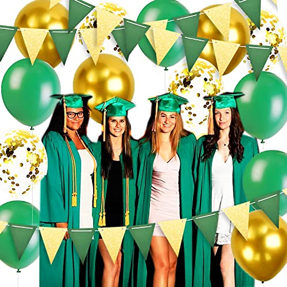 Graduation Party Decorations Green Gold 2023/St. Patrick’s Day Decorations/Birthday Party Decorations Green Gold 2pcs Glitter Gold Green Triangle Banners/Christmas Decorations/Spring Summer Party