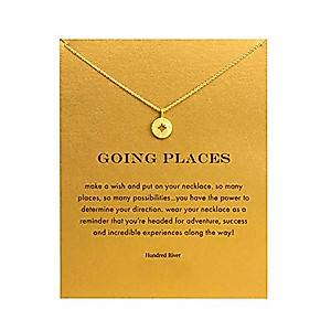 Baydurcan Friendship Compass Necklace Unicorn Good Luck Elephant Cross Necklace with Message Card Gift Card (gold compass)