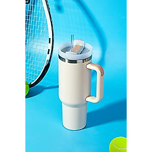 JERRYMIKO 40 oz Tumbler With Handle and Straw Lid,Simpl Moder Double Wall Vacuum Sealed Stainless Steel Insulated Tumblers,Travel Mug for Hot and Cold Beverages,Thermos Travel Coffee Mug(SpringCitron)