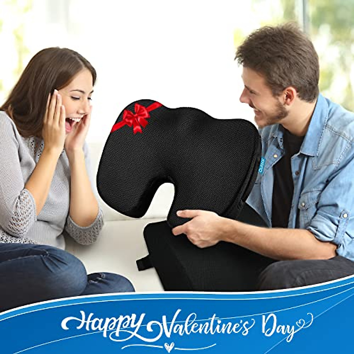 Seat Cushion & Lumbar Support Pillow for Office Chair, Car, Wheelchair Memory Foam Desk Chair Cushion for Sciatica, Lower Back & Tailbone Pain Relief Desk Pad with Adjustable Strap 3D Washable Cover