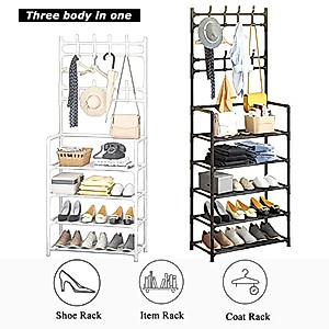 YAN WU YING ® Large 5-Tier Hall Tree with Console Table Entryway Coat Rack Freestanding Shoes Rack Storage Shelf Organizer for Home Office Bedroom
