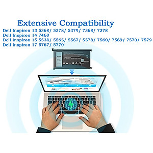 WDX0R Laptop Battery for Dell Inspiron 13 5368 5378 5379 7368 7378 Inspiron 14-7460 Inspiron 15 5565 5567 5568 5578 7560 7570 7579 7569 P58F Inspiron 17 5765 5767 FC92N 3CRH3 T2JX4 CYMGM - 42Wh/11.4V