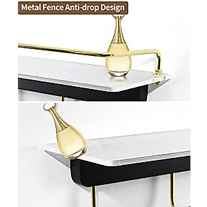 Mazjoaru Floating Shelves Acrylic Bathroom Shelves Set of 2, 16inch Wall Shelves with Gold Metal Towel Hook, Storage Shelves for Bathroom Living Room Bedroom