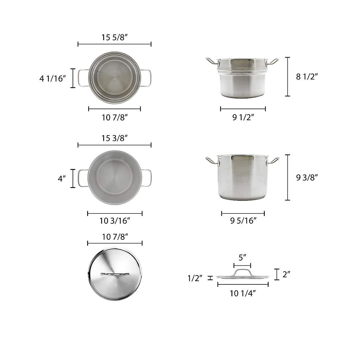 Thunder Group 12 quart 18/8 stainless steel double boiler (3 pcs set), comes in each