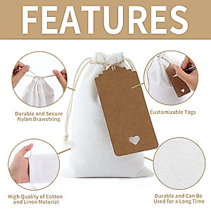 20 Pieces Cotton Drawstring Bags,5 x 7 Inch White Small Gift Bags Breathable Packing Pouches Reusable Muslin Storage Bags with Taps and Ropes Perfect for Wedding Birthday Favors Party Craft Birdal Shower and Organizing