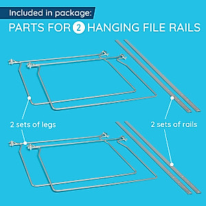 Blue Summit Supplies Letter Size Hanging File Bars, 2 Pack, Sturdy Steel Metal File Cabinet Bars for Hanging Files on Desktop or in File Drawers, Set of 2
