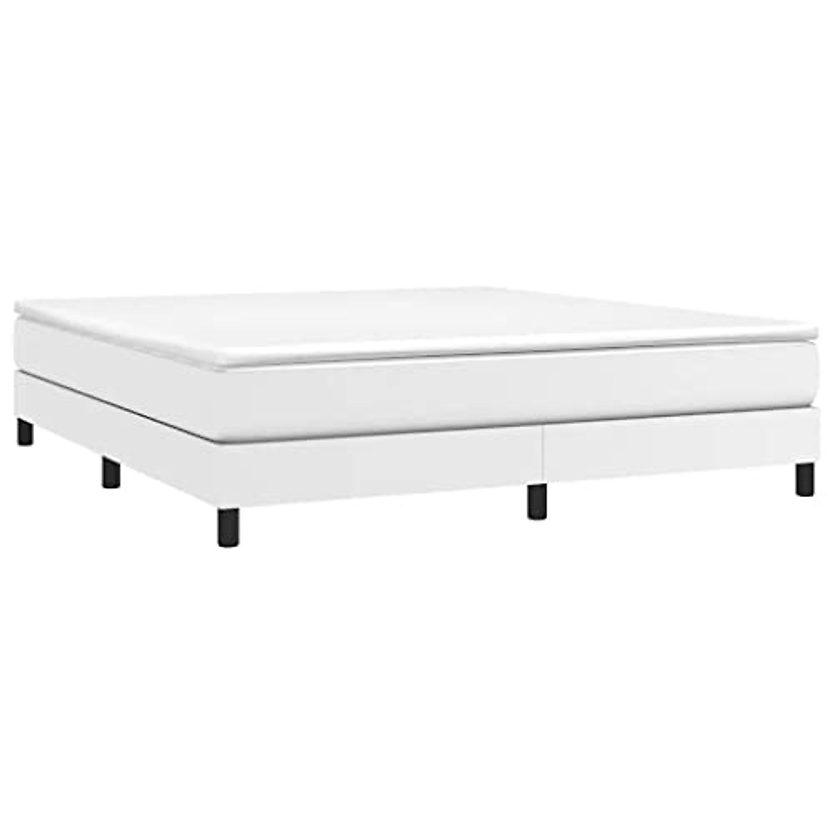 vidaXL Box Spring Bed Frame Home Indoor Bedroom Bed Accessory Wooden Upholstered Double Bed Base Furniture White 76"x79.9" King Faux Leather