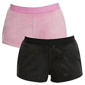 Juicy Couture Velvet Fleece Shorts 2 Piece Designer Pajama Set for Women, 2-Pack Sleep and Lounge Shorts (US, Alpha, Large, Regular, Regular, Stellar Pink/Black Crown Embossed)