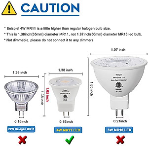 Beispiel MR11 Gu4.0 Bi-pin LED Light Bulb 4W 12VAC/DC Warm White 2700K for Outdoor Landscape Lighting Recessed Track Lights, Pack of 4