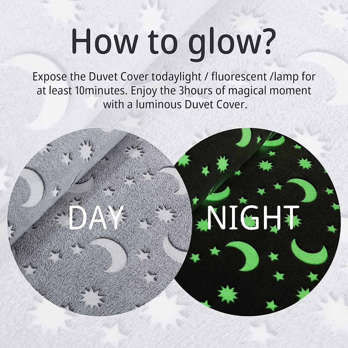 HOMBYS Glow in The Dark Duvet Cover Set for Kids Full/Queen Size, 3 Pieces Grey Soft Velvet Bedding Comforter Cover with Glowing Stars for Boys Girls Bedroom (1 Duvet Cover, 2 Matching Pillow Cases)