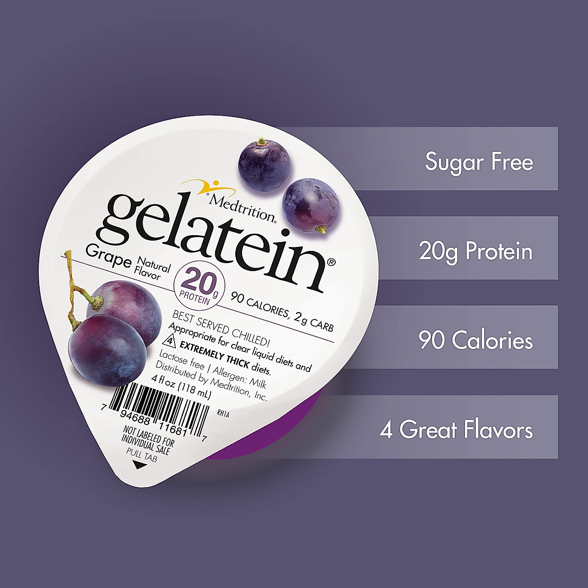 Medtrition High Protein Sugar Free Gelatin |Gelatein Grape| 12 Servings