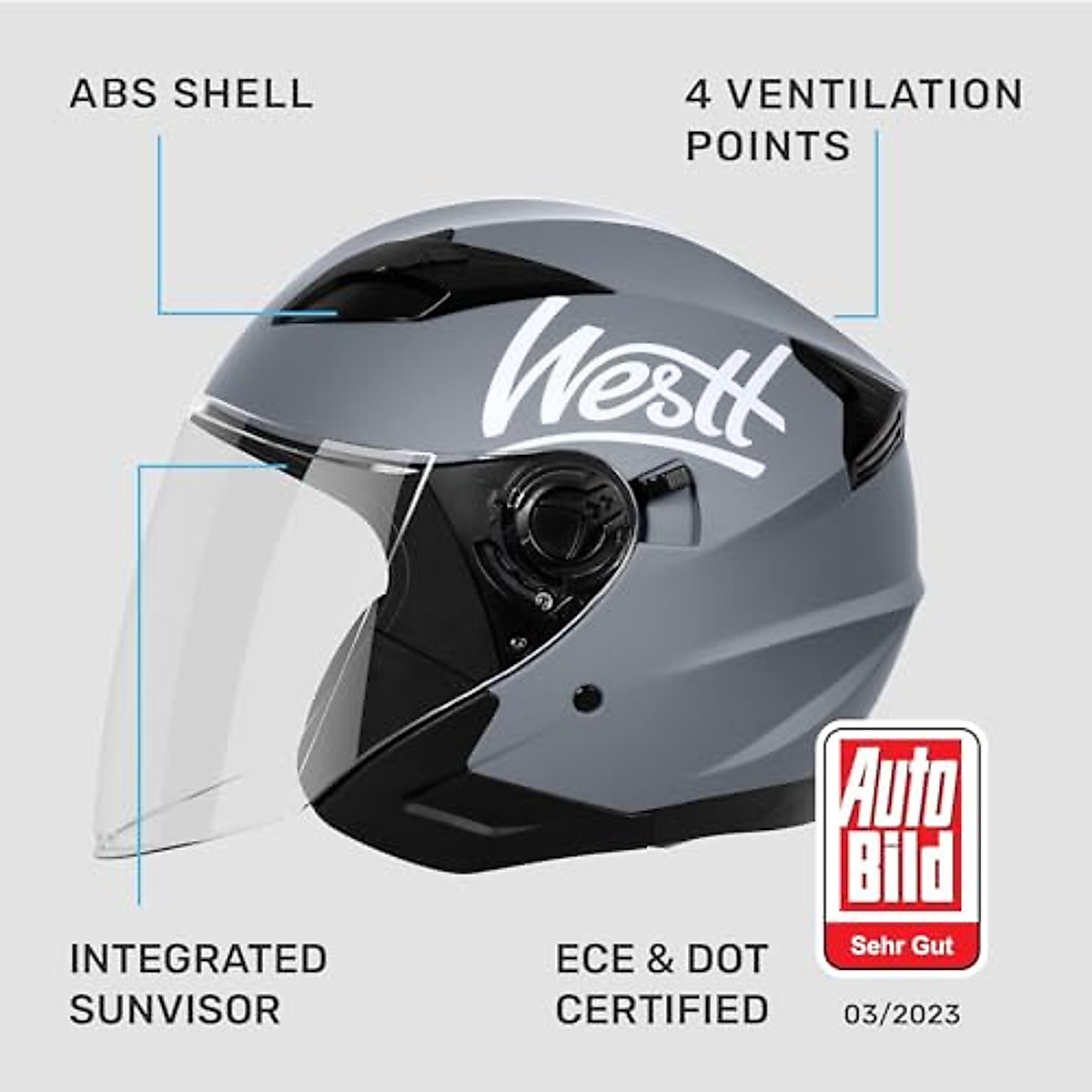 Westt Open Face Helmets with Dual Sun Visor– Motorcycle Helmet for Men and Women 3/4 Helmets DOT Approved for Scooter Motorbike Street Jet Series