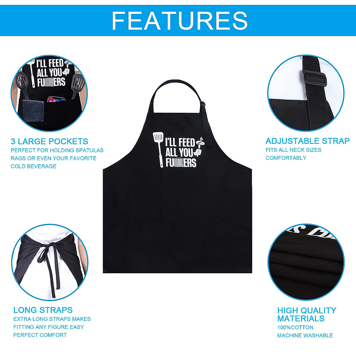 Funny Apron for Men&Women - Feed All You- Customized Apron Funny Gifts for Dad, Funny Cooking Grilling BBQ Chef Apron, Father's Day Gift, Christmas Gift for Boyfriend, Husband, Brother, Mom, Friend