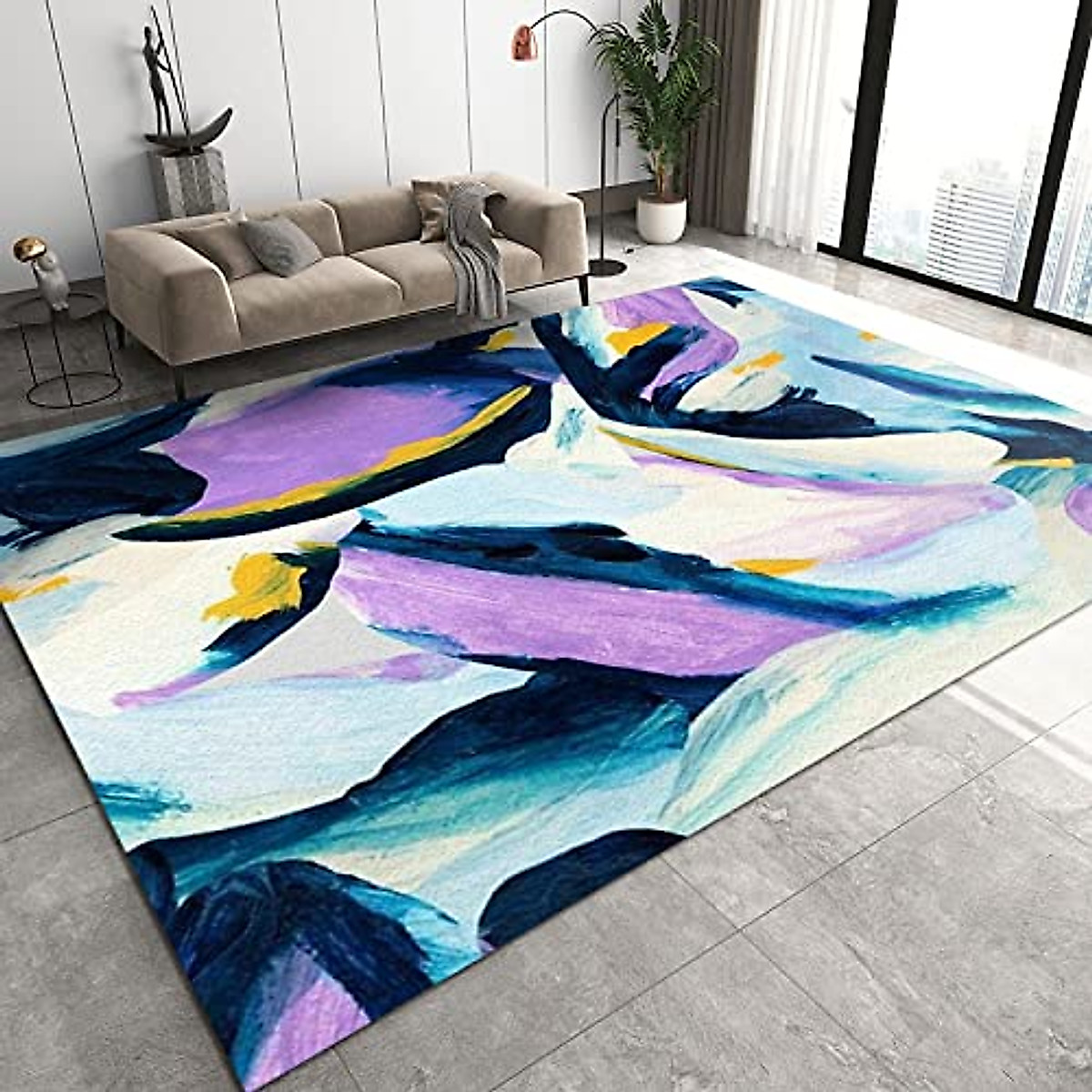 Purple Blue Gradient Graffiti Area Carpet, Modern Art Aesthetic Design Decorative Rug, Washable Rug Non-Slip Breathable Durable Portable Suitable for Living Room Bedroom Boy Girl6 x 8ft