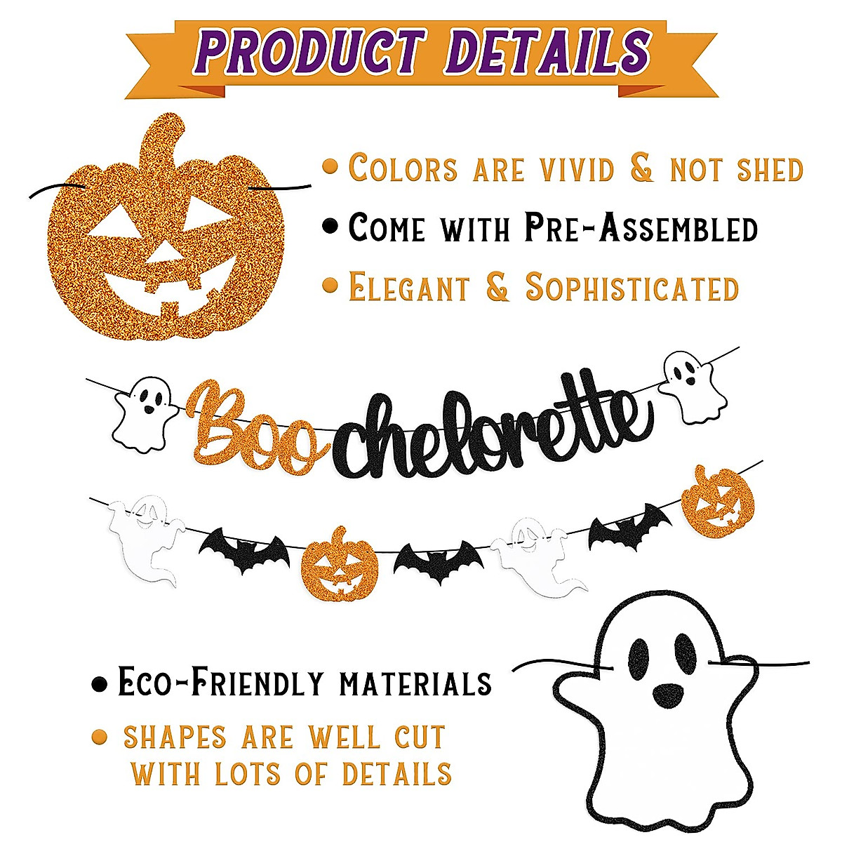 Halloween Boochelorette Banner Ghost Pumpkin Bat Theme for Bachelorette Wedding Bridal Shower Engagement Party Glitter Decorations Supplies