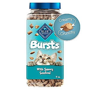 Blue Buffalo Bursts Crunchy & Creamy Cat Treats, Great for Training, Savory Seafood, 12-oz Tub