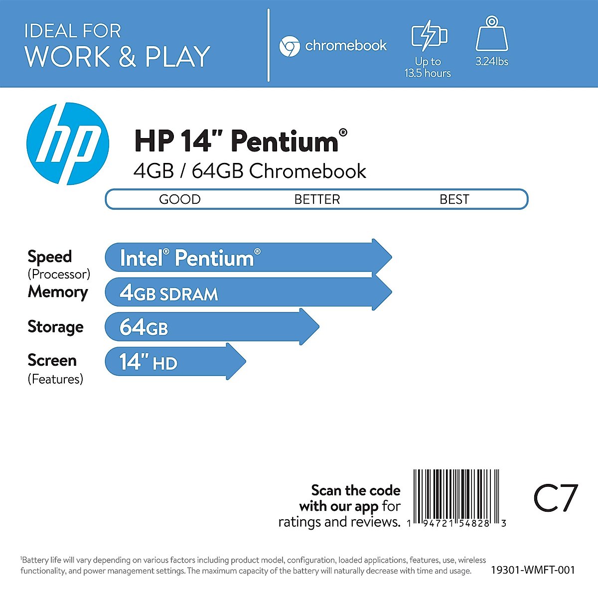 HP 2020 Flagship 14 Chromebook Laptop Computer 14" HD SVA Anti-Glare Display Intel Celeron N5000 Processor 4GB DDR4 64GB eMMC Backlit WiFi Webcam Chrome OS