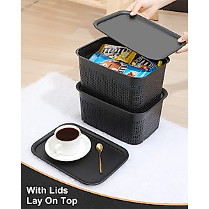 KoTuosy Plastic Storage Baskets with Lids Baskets for Organizing Organizer Bins 6.8 Qt Stackable Storage Bins with Lids Tiny Holes, Storage Containers, Plastic Bins with Handle