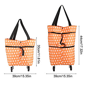 Oxford Cloth Material Foldable Dual Purpose Wheel Rolling Shopping Bag (Orange dots)