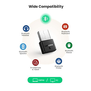 UGREEN USB Bluetooth 4.0 Adapter Nano USB Wireless Dongle Plug and Play for Win 10 8 Support Win 7 Vista Laptop Desktop to Bluetooth Headphone Speaker Keyboard Mouse Game Controller