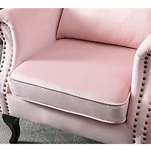 Janoray Mid Century Modern Accent Chair Upholstered Armchair Comfy Velvet Fabric Single Sofa with Tufted Wingback for Small Spaces Bedroom Living Room, Pink