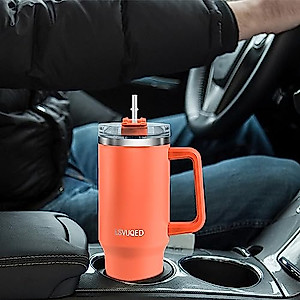 LSVUQED Tumbler With Handle 40 oz Travel Mug Straw Covers Cup with Lid Insulated Stainless Steel Water Iced Tea Coffee Gift .(Orange)
