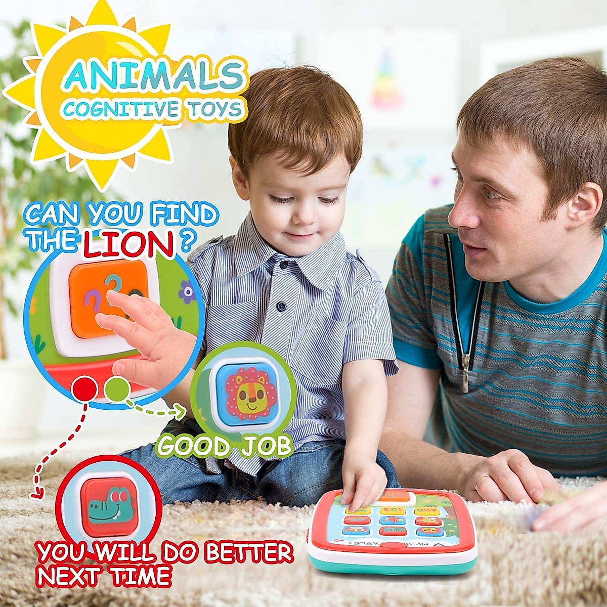 Awefun Baby Tablets Toys, Toddler Musical Play Tablet Toy 6-12 12-18 18-24 Months, Baby Tablet Learning Educational Baby Toys for 1 2 3 Year Old Boys Girls with Music Light