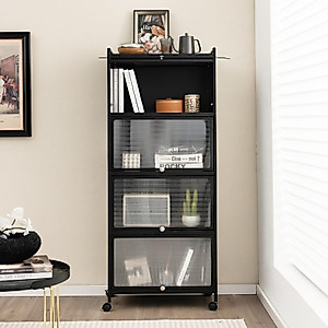 Giantex 5-Tier Kitchen Storage Cabinet, Mobile Microwave Stand with Flip-up PC Doors, Freestanding Kitchen Bakers Rack with 4 Rolling Casters, for Dining Room, Living Room and Study, Black