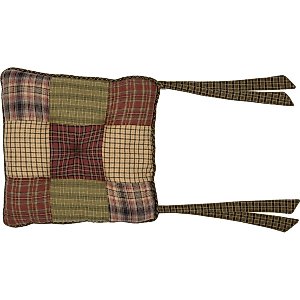 VHC Brands Tea Cabin Chair Pad Patchwork Log Cabin Country Rustic Lodge Design, Moss Green and Deep Red