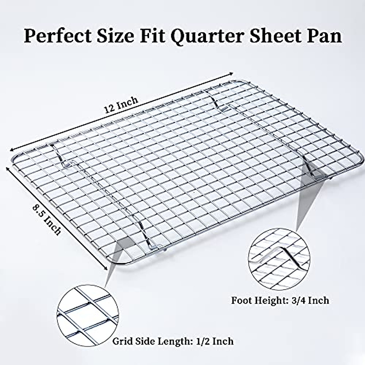 Cooling Rack For Baking, Aisoso Rack with 18/8 Stainless Steel Bold Grid Wire, Multi Use Oven Rack Fit Quarter Sheet Pan, Oven and Dishwasher Safe, 8.5 x 12 Inches