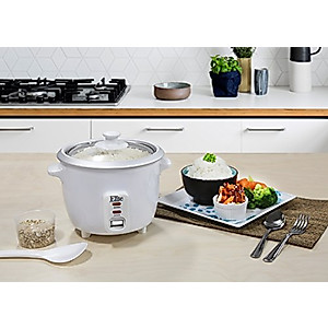 Elite Cuisine ERC-003 Electric Rice Cooker with Automatic Keep Warm Makes Soups, Stews, Grains, Hot Cereals, White, 6 Cups Cooked (3 Cups Uncooked)
