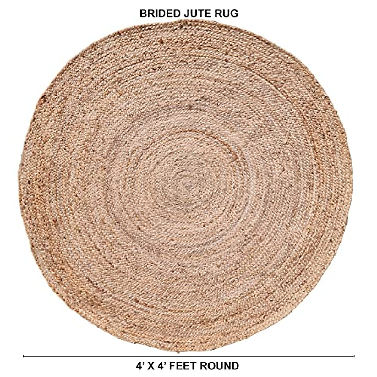 MAYRA HANDICRAFTS Jute Braided Rug, 4' Round Natural, Hand Woven Reversible Rugs Eco Friendly Rugs for Bedroom - Kitchenfor Living Room Entryway,4x4,6x6,8x8 (4 * 4)