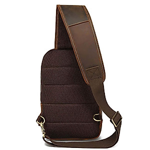 Taertii Full Grain Genuine Leather Sling Bag, Vintage Crossbody Shoulder Backpack Travel Bag Daypack For 10.5 inch iPad, Brown